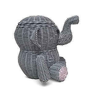 G6 COLLECTION Large Elephant Rattan Storage Basket With Lid Decorative Bin Home Decor Hand Woven Shelf Organizer Cute Handmade Handcrafted Gift Art Decoration Artwork Wicker Elephant (Large, Gray)