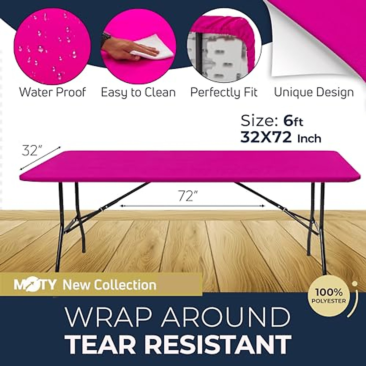 moty Folding Table Cover, Polyester Fitted Waterproof Outdoor Tablecloth Protector with Elastic for Rectangle Picnic Tables Washable for Patio Camping