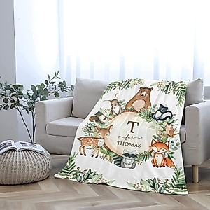Personalized Woodland Animals Baby Blanket with Name Custom Baby Blanket for Boys Girls Soft Throw Blanket for Baby Shower Nursery Décor Plush Fleece & Giftable - Woodland Animals 2 50x60in