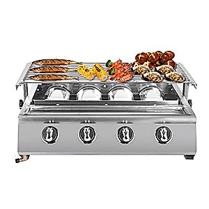 ZHIRCEKE Stainless Steel 4 Burners Gas Stove BBQ LPG Grill - Portable Tabletop Barbecue Gas Grill for Picnic Camping Festival Garden