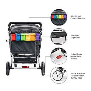 Familidoo H6E 6 seat Baby Stroller- Double Canopy - Daycare Strollers with 5 Point Safety Harness - Backseat footrest Extension for 0 to 36 Months