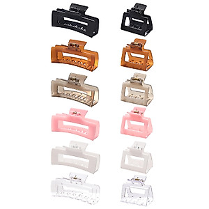 Alemaky 12 Pack Square Claw Clips, Big and Small Neutral Rectangle Hair Claw Clips, Non-slip Matte Large Hair Clips for Women,Strong Hold jaw clip for Thick Thin Hair (clear Jelly colour)