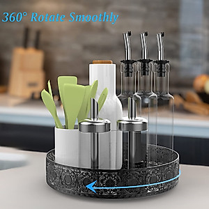 ITWIST Lazy Susan Organizer(2Pack), 11+12In Lazy Susan Turntable for Cabinet, Turntable Organizer with Non-Slip Pad,Spice Rack Organizer for Kitchen, Fridge,Bathroom, Pantry,Vanity (Flower-Black)