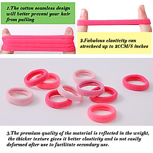 Marcoido 100Pcs Girls Women Hair Ties Thick Plus Seamless Hair Bands,High Resilience Soft Cotton Ponytail Holders Hair Accessories No Crease Damage Free For Girls Women Bulk Curly(Pomegranate,Pink)