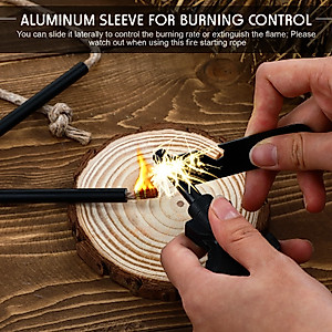 10 Pcs Tinder Fire Starter Rope with 10 Pcs Survival Wick Cord Tinder Aluminum Sleeve Tinder Tube Waterproof Wax Wick Fire Starter Accessory for Fire Starting Camping Hiking Trekking Outdoor Adventure