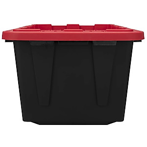 YUAJE 27 Gallon Plastic Storage Bin Tote Organizing Container With Durable Lid and Secure Latching Buckles, Stackable and Nestable Lid Plastic Storage Bin, 1 Pack, Black Base/Red Lid