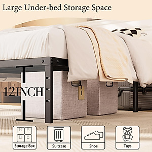 Jebosam Queen Bed Frame No Box Spring Needed 14 inch Heavy Duty Metal Platform Steel Support 2500 lbs Bed Frame Queen Size Non-Slip Noise Free Black Metal Bed Frame Queen Size