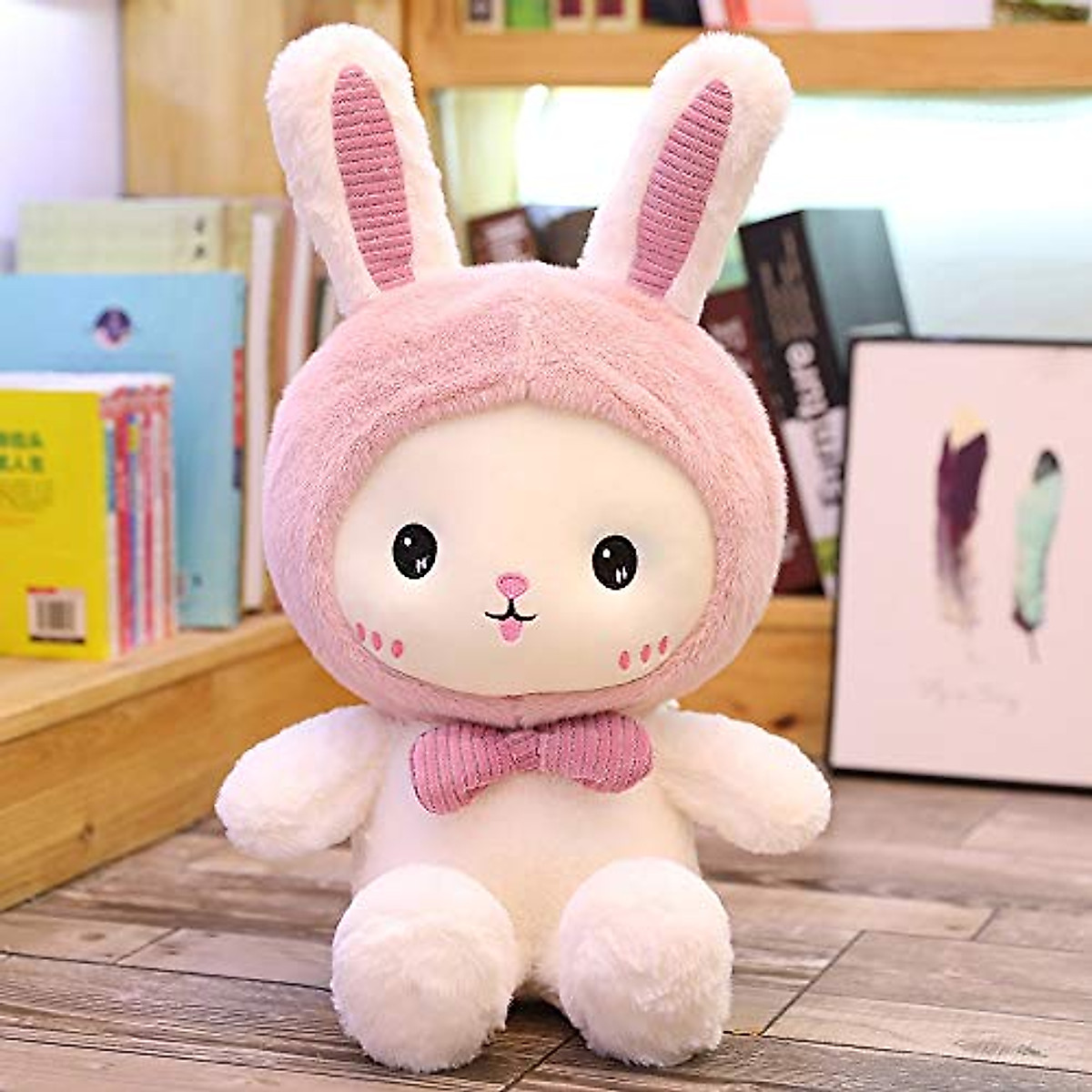 DERMAEX Pink Bunny Plush Stuffed Animal Pillow,Soft Hugging Pillow Bunny Plush Toys,Cute Rabbit Doll Throw Pillow with Wings,Gifts for Birthday, Valentine, Christmas (Pink,25cm)