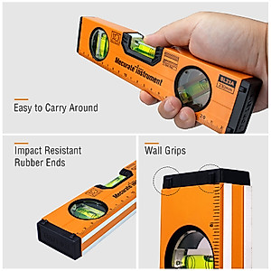 Mecurate Instrument Level Tool, 9 inch, 230mm, Metric&Inch Double Scale Magnetic Torpedo Level and Ruler
