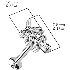 CZ Leaf Threadless Push in Top 316L Surgical Steel Labret, Convex Back Stud (16GA, L: 1/4" (6mm), Gold)