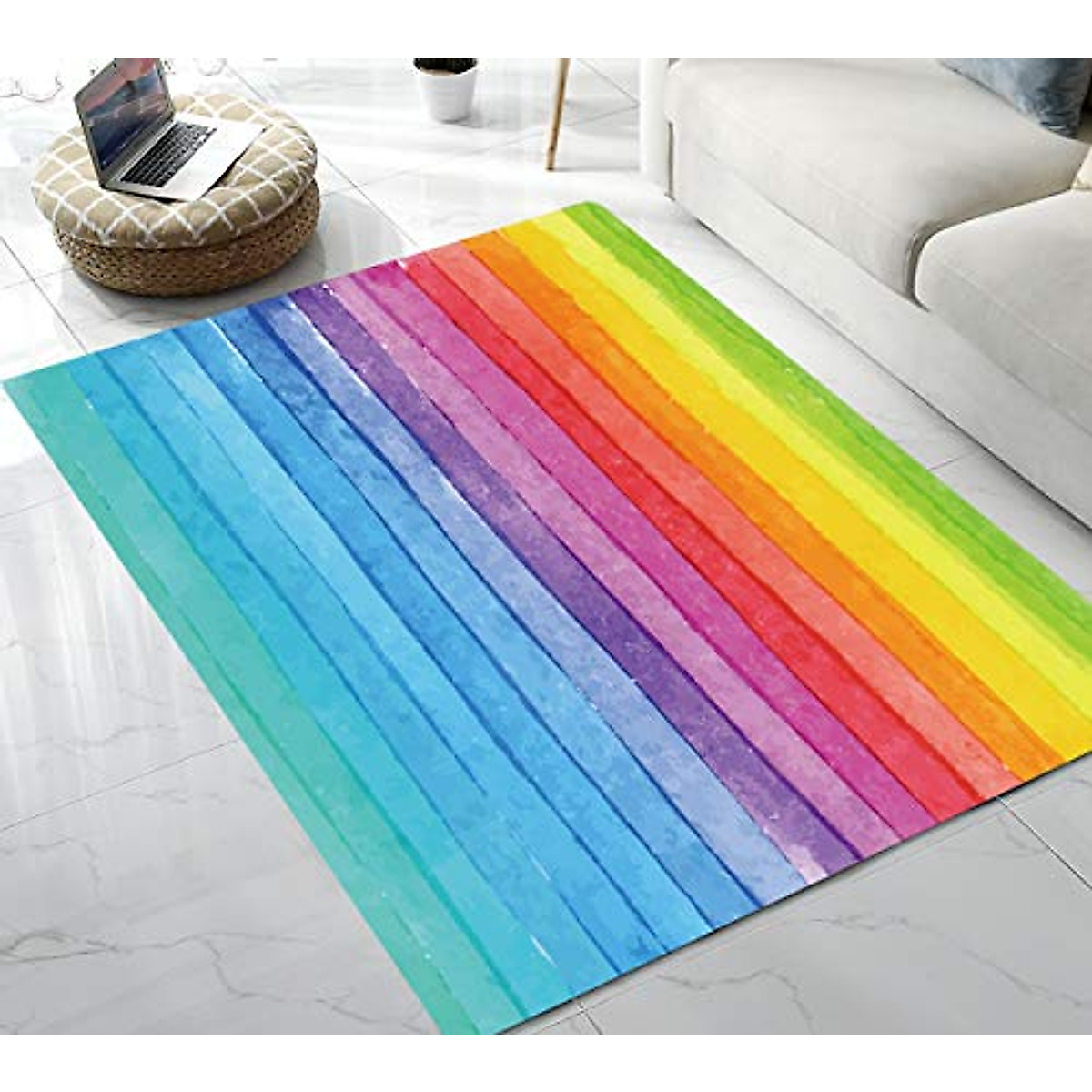 Pretty Color Rainbow Theme Area Rug for Living Room Bedroom Playing Room 5'x6'