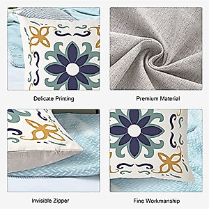 Outdoor Pillow Covers 18x18 Waterproof Outdoor Pillows for Patio Furniture Yellow and Blue Boho Outdoor Pillows Decorative Garden Cushion Couch Throw Pillows Covers Farmhouse Home Decor 