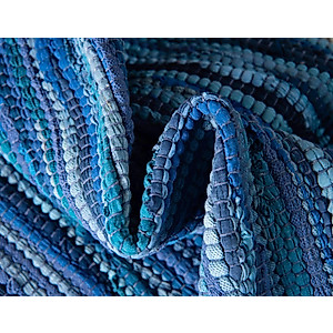 Unique Loom Chindi Cotton Collection Soft Hand Woven Natural Fiber Striped Area Rug, 2 ft 2 in x 3 ft, Navy Blue/Ivory