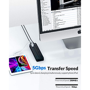 ORICO Powered USB Hub, 16 Ports 78W USB 3.0 Data Hub with BC1.2 Charging Individual On/Off Switches and 12V/6.5A Power Adapter for Desktop Computer, PC, iMac, Mobile HDD, Flash Drive