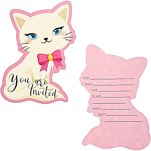 BLUE PANDA - Cat Birthday Party Invitations with Envelopes (5 x 7 in, 36 Pack)