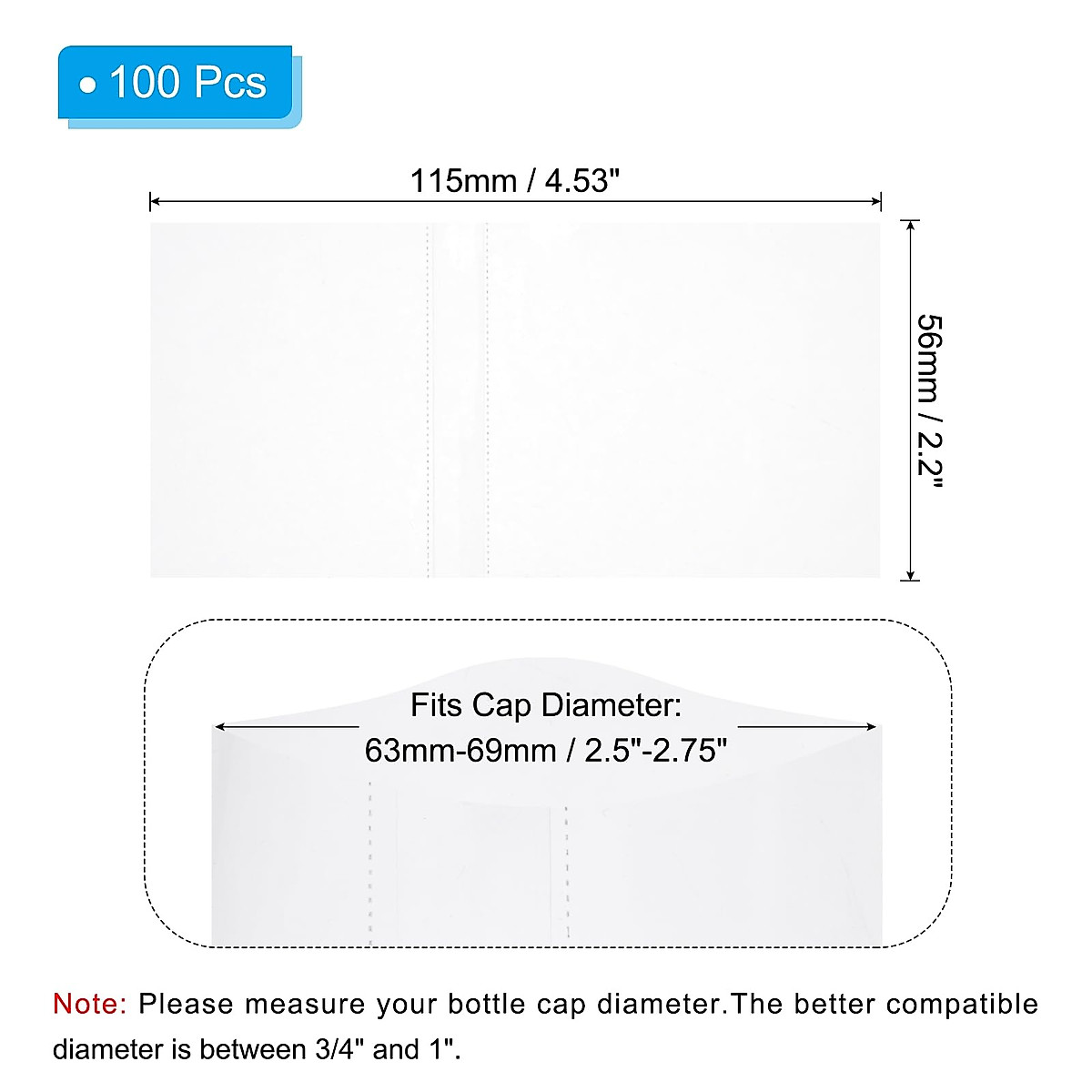 PATIKIL 115x56mm PVC Perforated Shrink Bands, 100Pcs 0.05 mm/2 Mil Thickened Heat Shrink Seal Wrap Fit for 2.5"-2.75" Cap Diameter Essential Oil Bottles Jars Cans Tin, Clear