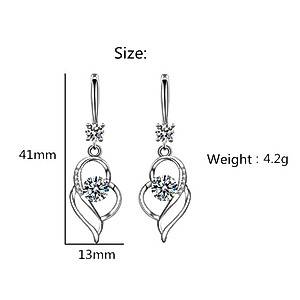 925 Sterling Silver Dangle Earrings for Women Nickel Free Hypoallergenic Earrings for Women Trendy Fashion Heart Dangle Drop Sparkly Crystal Earrings for Women