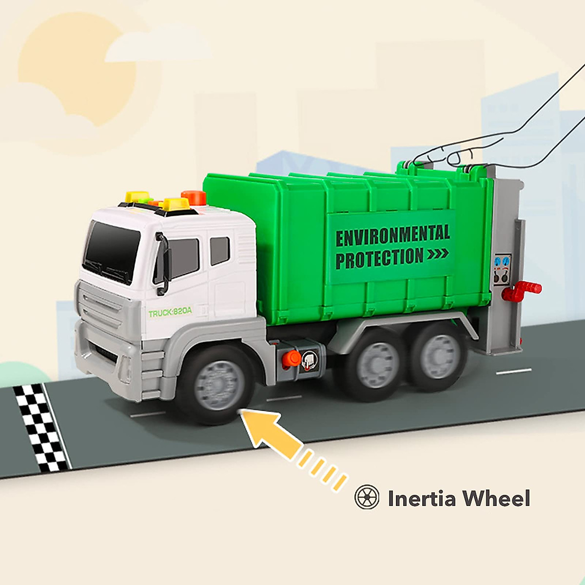 Garbage Truck Toys Recyclable Garbage Sorting, Inertia Car with Four Garbage Bins and Cards, Simulated Sounds and Lights, Learning Educational Toys for Boys and Girls 3,4,5,6 Years Old Birthday Gifts