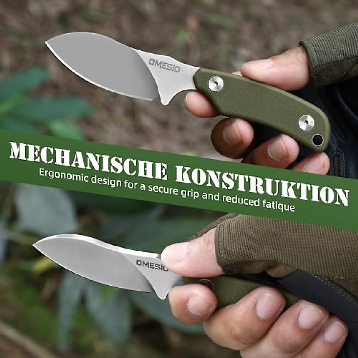 Omesio Neck Knife, Full Tang EDC Knife Necklace for Men, 5.82" Fixed Blade Knife with Kydex Sheath and Clip, Nessmuk Blade Small Knife D2 Steel G10 Handle for Outdoor, Survival, Camping