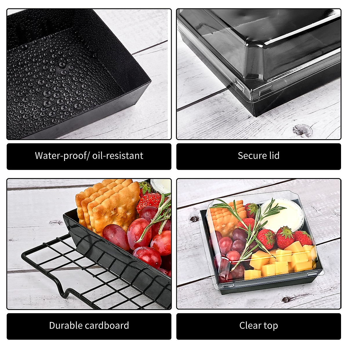 Ocmoiy Small Charcuterie Boxes with Clear Lids, To Go Paper Disposable Food Containers, 5 Inches Bakery Dessert Boxes for Sandwich, Cookie, Pastry, Cake Slice (Black, 50ct)