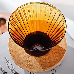 Sunormi Orange Glass Pour Over Coffee Dripper With Wooden Base Stand,1-3 Cups Coffee Cone Filter with 40Pcs Paper Filters