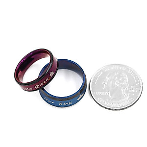 His Queen Ring Black Purple Tone, Matching Wedding Band Promise Ring, Couples Valentines Jewelry for Women Girlfriend Y1314 (size 7)