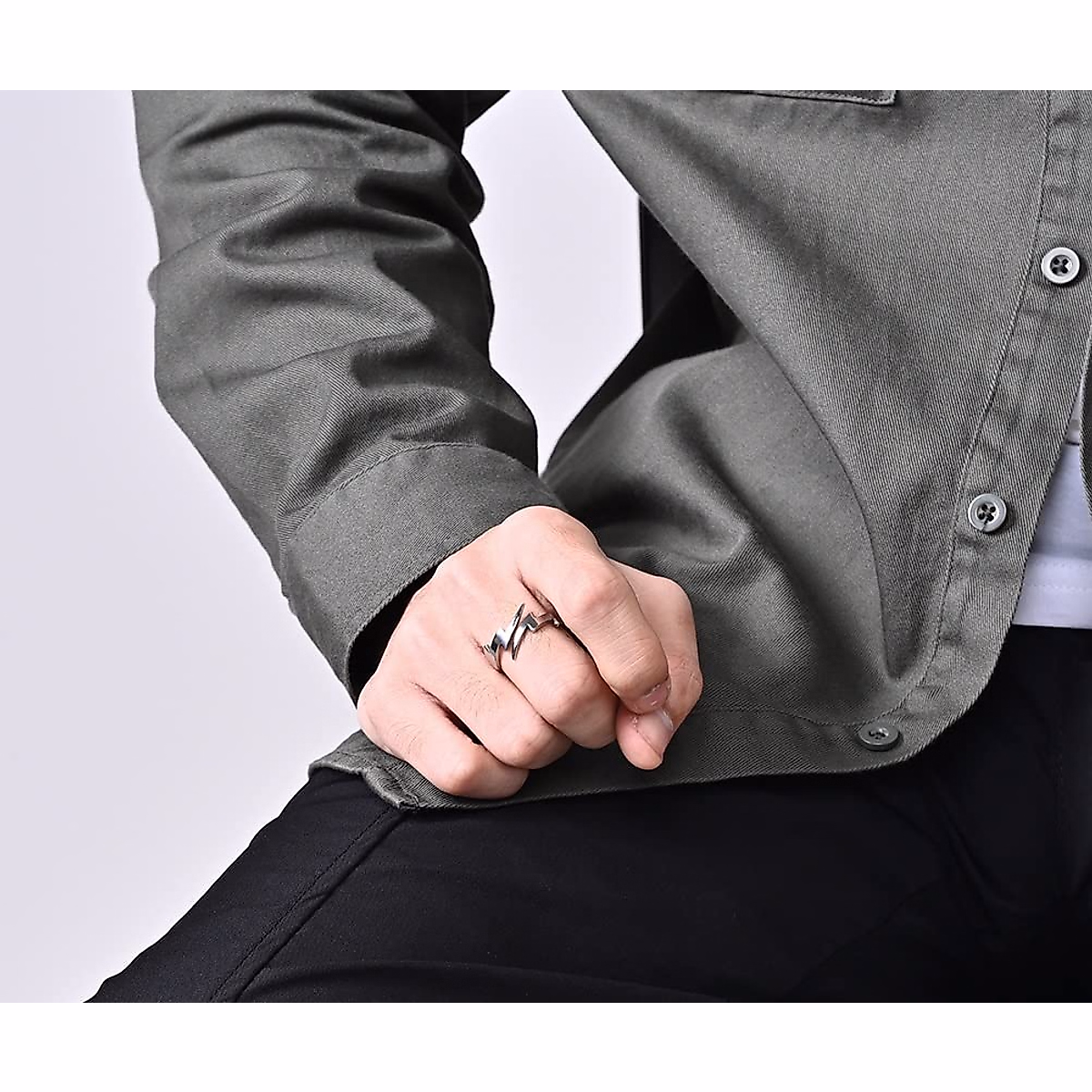 Lightning Bolt Wrap Minimalist Open Knuckle Ring for Men Boys Women Teen Girls Stainless Steel Fashion Punk Personalized Unique Statement Engagement Finger Rings Comfort Fit Jewelry Gifts for BFF Birthday Son Daughter Christmas Valentine's Day (10)