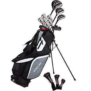Precise M5 Men's Complete Golf Clubs Package Set Includes Titanium Driver, S.S. Fairway, S.S. Hybrid, S.S. 5-PW Irons, Putter, Stand Bag, 3 H/C's (Left Hand Tall Size +1")