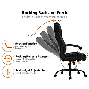 500 LBS Ergonomic Executive Office Chair, High Back Desk Chair with Massage Lumbar Support, Swivel Rocking Chair Computer Desk Chair with Padded Armrest and Adjustable Height, Black