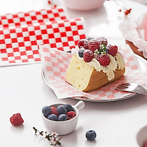 GeeRic Waxed Deli Paper Sheets 12 * 12 Inch, 100 Pcs Food Basket Liners for Sandwiches, Burgers, Checkered Deli Wrap Wax Paper Sheets Red