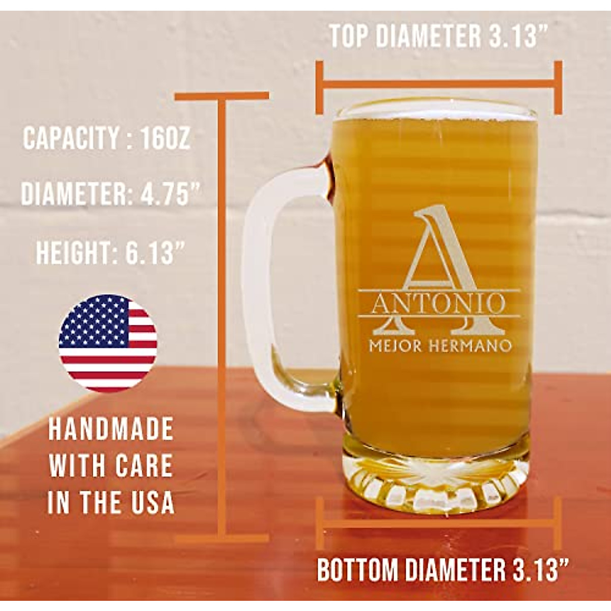 Personalized Gifts For Men Etched 16oz Glass Beer Mug – Beer Gifts, Customized Father's Day Gifts, Birthday Present Him Dad Brother, Custom Engraved, Regalos para Hombre Cumpleaños, Halpert Monogram