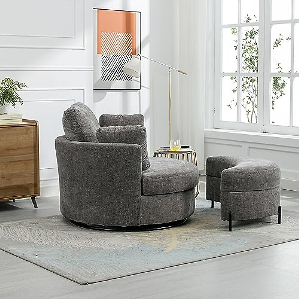 Oversized Swivel Accent Barrel Chair with Storage Bench Large Ottoman+4 Pillows,Comfy Upholstered 360 Recliner Sofa Club Chaise Leisure Round Loveseat Lounge Armchair for Living Room/Hotel/Nursery