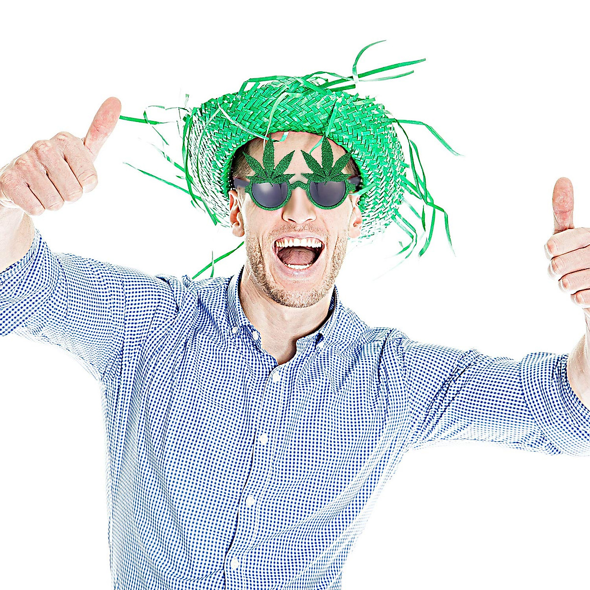 5 Pairs Marijuana Glasses Glittered Weed Glasses Pot Leaf Round Lens Sunglasses for Halloween Costume Green