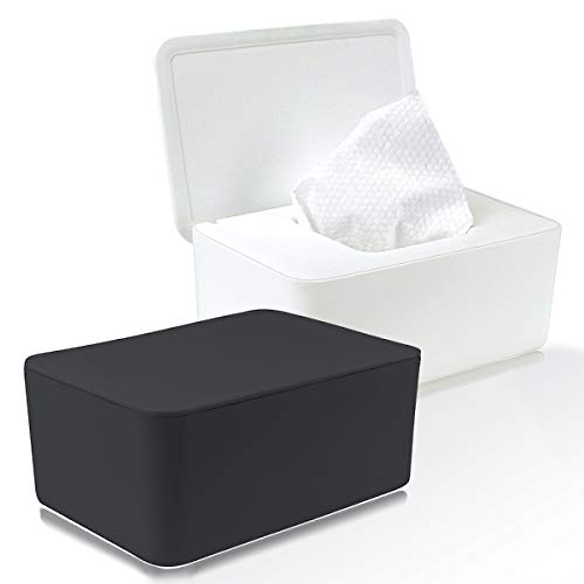 DOERDO 2 PCS Baby Wipe Dispenser Wet Wipe Holder with Lid Wipes Tissue Case Tissue Storage Box Keeps Baby Wipes Fresh and Safe(Black,White)