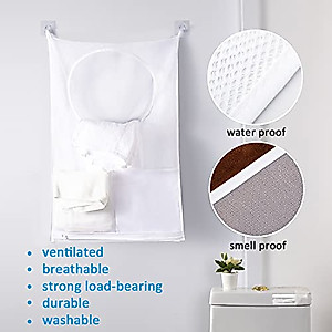 Hanging Laundry Hamper Bag with 4 Suction Cup Hooks,Mesh Laundry Bag Over the Door Organizer(MESH-1PC-R)