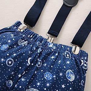 Baby Clothes 1st Birthday Outfits Short Long Sleeve Romper Pants Suspenders Strap Outfits Toddler Boy First Sets Blue