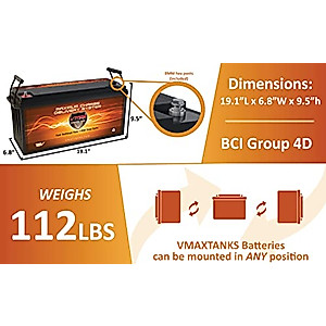 Qty 4 Vmaxtanks Vmax SLR200 12 Volt 200Ah AGM Battery Solar Batteries for Use with PV Solar Panels Wind Turbine Electric Power Backup Generator for Off Grid or Grid Tie