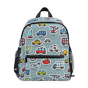 OREZI Cute Cartoon Cars Transport Pattern Toddler Backpack for Boys Girls,Kid's Backpack Schoolbags for Kindergarten Preschool Toddler Travel Bag Snack Bag With Chest Clip