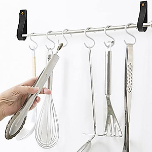 Abeillo 4 Pcs Leather Wall Hooks, Medium Leather Straps Hanger Towel Hook, Leather Strap Shelf Wall Hanging Strap Holder for Bathroom Kitchen Bedroom Nordic Boho Decor(Black)