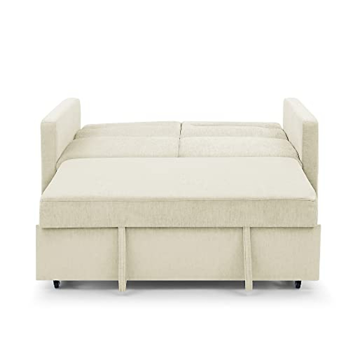 FANYE Modern Upholstered Napping Futon Sofa, Beige Twin Velvet Side Pockets
