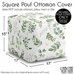 Sweet Jojo Designs Green Boho Floral Leaf Boy Girl Ottoman Pouf Cover Unstuffed Poof Floor Footstool Square Cube Pouffe Storage Baby Nursery Kids Room Sage White Bohemian Gender Neutral Watercolor