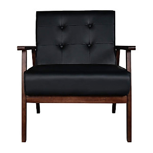 JIASTING Mid-Century Retro Modern Accent Chair Wooden Arm Upholstered Tufted Back Lounge Chairs Seat Size 24.4" 18.3" (Deep) (Square Leg Black)