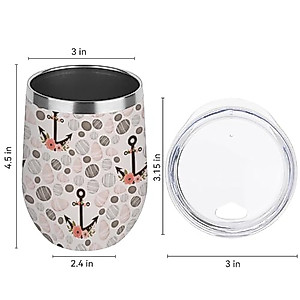 silichee 12 Oz Stainless Steel Insulated Tumblers with Lid Pattern Stones Floral Anchors Background Insulated Tumblers Vacuum Coffee Mugs for Hot and Cold Coffee,Wine,Drinks