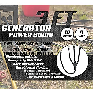 3 Ft. 20 Amp Generator Adapter L14-30P Plug to (3X) 5-20R Receptacles