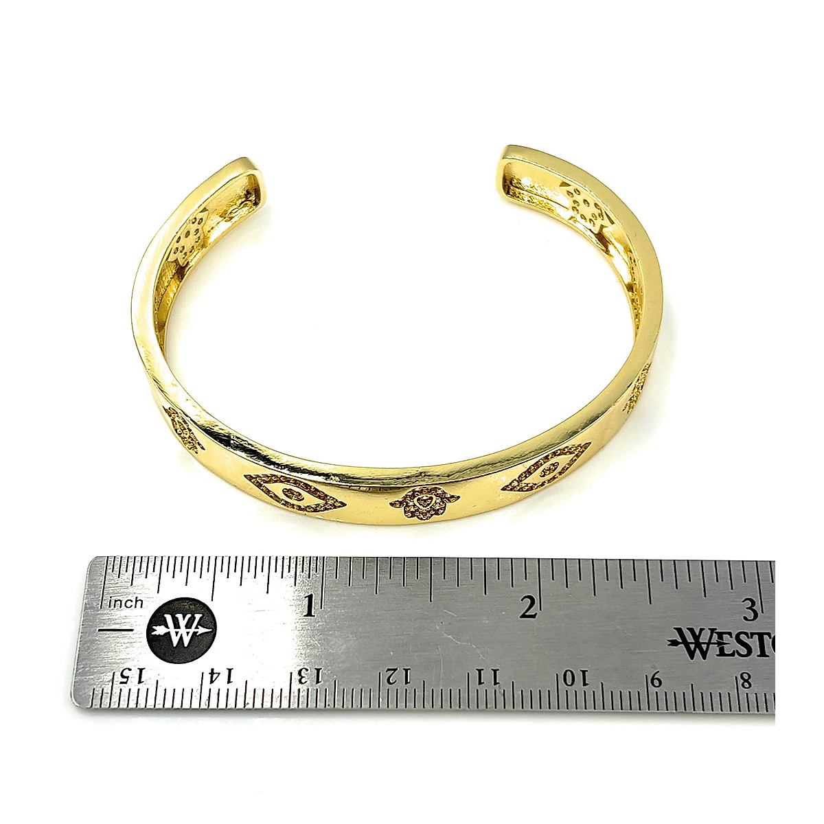 LESLIE BOULES Evil Eye & Hamsa Hand Cuff Bracelet For Women 18K Gold Plated Fashion Jewelry