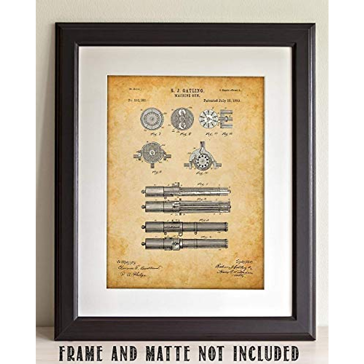 Gatling Machine Gun Patent Print - 11x14 Unframed Patent Print Gun Pictures for Wall - Man Cave Gun Poster Decor - Gift Under $20 for Gun Owners and Firearms Enthusiasts