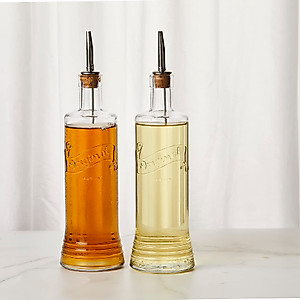 Mason Jar Oil and Vinegar Cruet Bottles - Set of 2-16.9oz - Authentic Original Olive Oil Glass Dispenser Set, Leak Free, Strong Stainless Steel Top with Weighted Pourer & Cork Base, Farmhouse Décor
