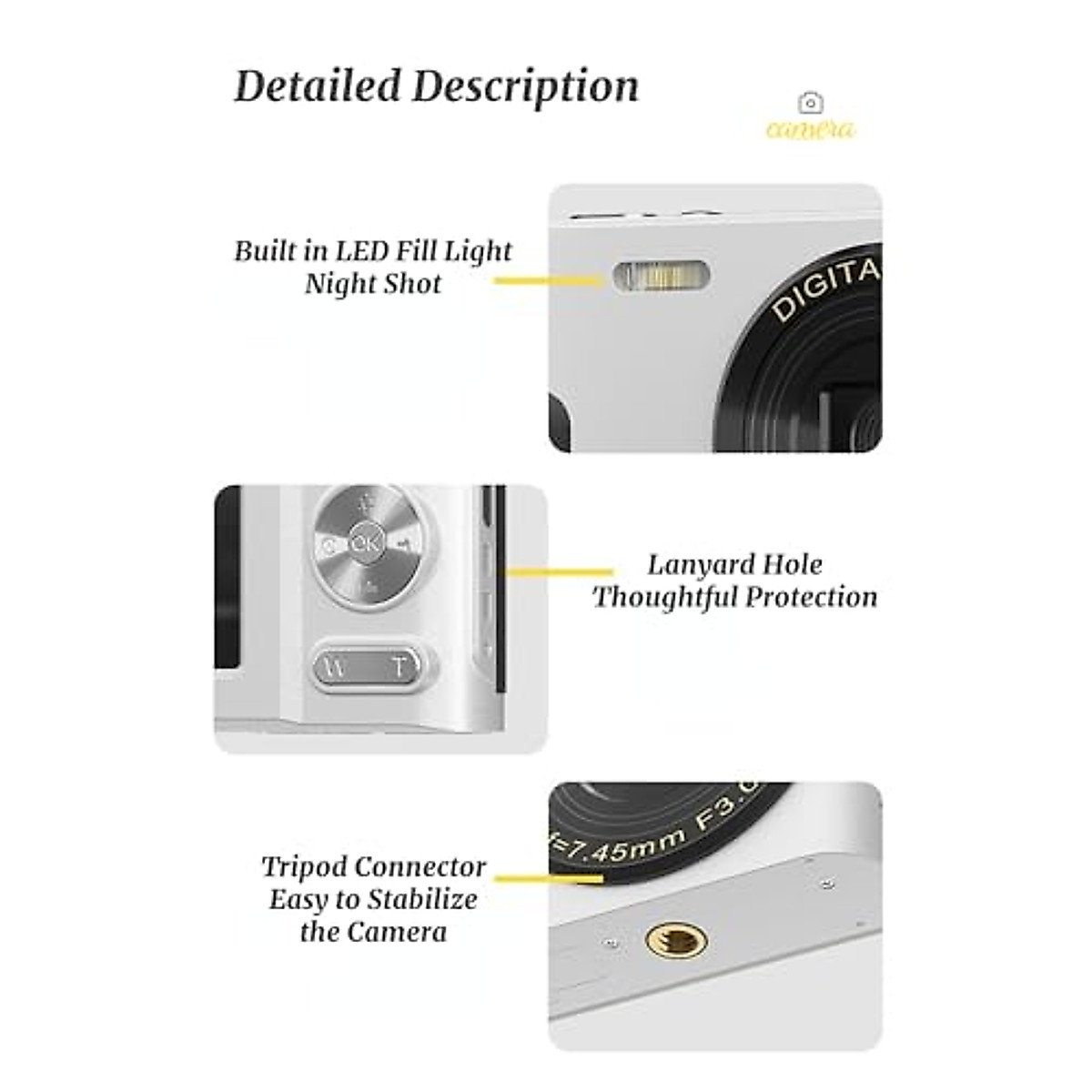 Digital Camera, 1080P 30MP 8X Zoom Photography Digital Camera Built in Fill Light, 2.7 in LCD Screen, Easy to Use Pocket Camera for Recording The Good Moments of Life