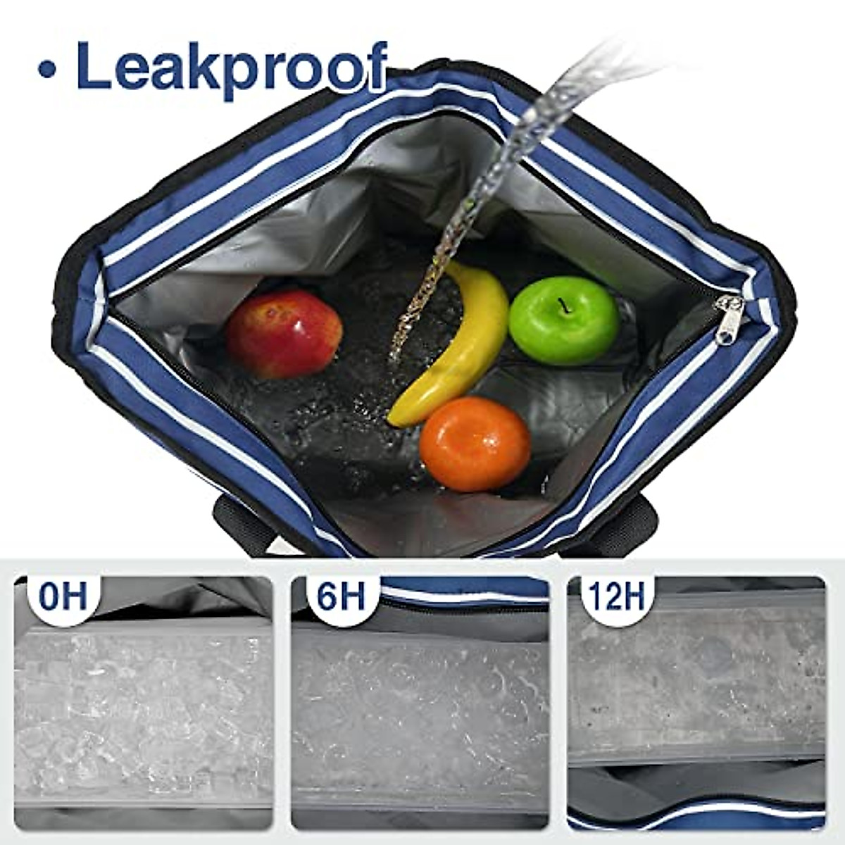 Yuzerfortalbe Large Cooler Bag Insulated Blue 30can 18L,Leakproof Soft Coolers Insulated Tote Bag, Reusable Grocery Bag ，Lunch Box Lunch Bag for Picnic Beach Camping.