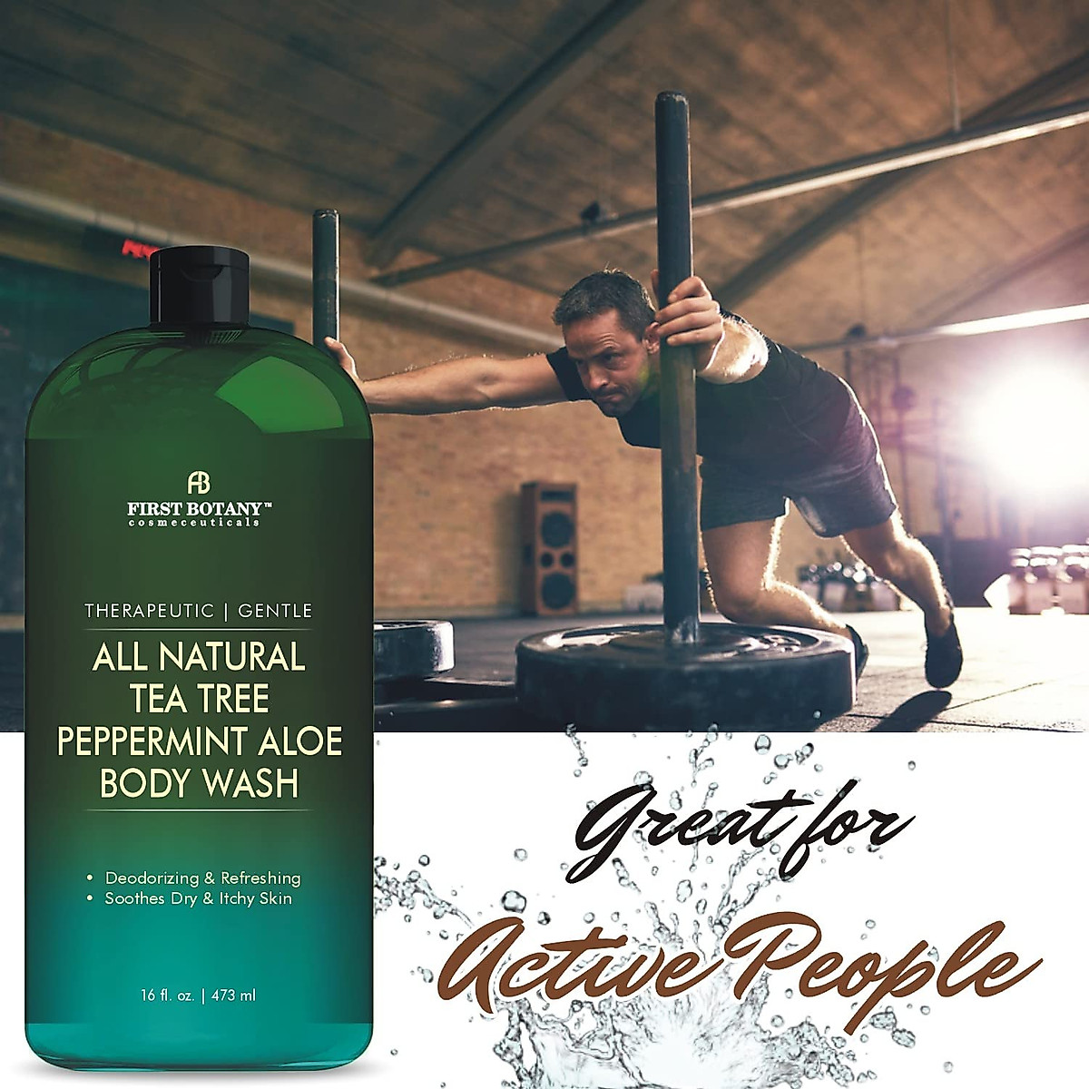 First Botany, ALL Natural Body Wash - Fights Body Odor, Athleteâ€™s Foot, Jock Itch, Nail Issues, Dandruff, Acne, Eczema, Shower Gel for Women & Men, Skin Cleanser -16 fl oz (Tea Tree Mint)